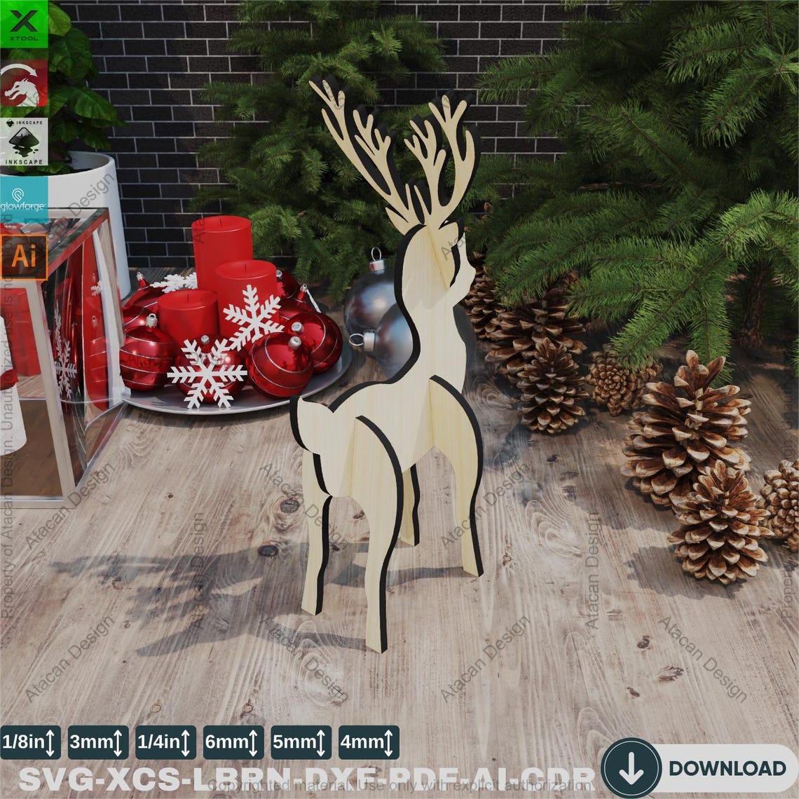 3D Reindeer Puzzle SVG Cut File | DIY Deer Laser Cut Design for ...