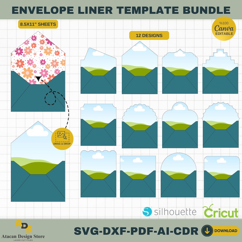 Envelope Liner SVG Bundle, Editable Canva Template for DIY Wedding ...