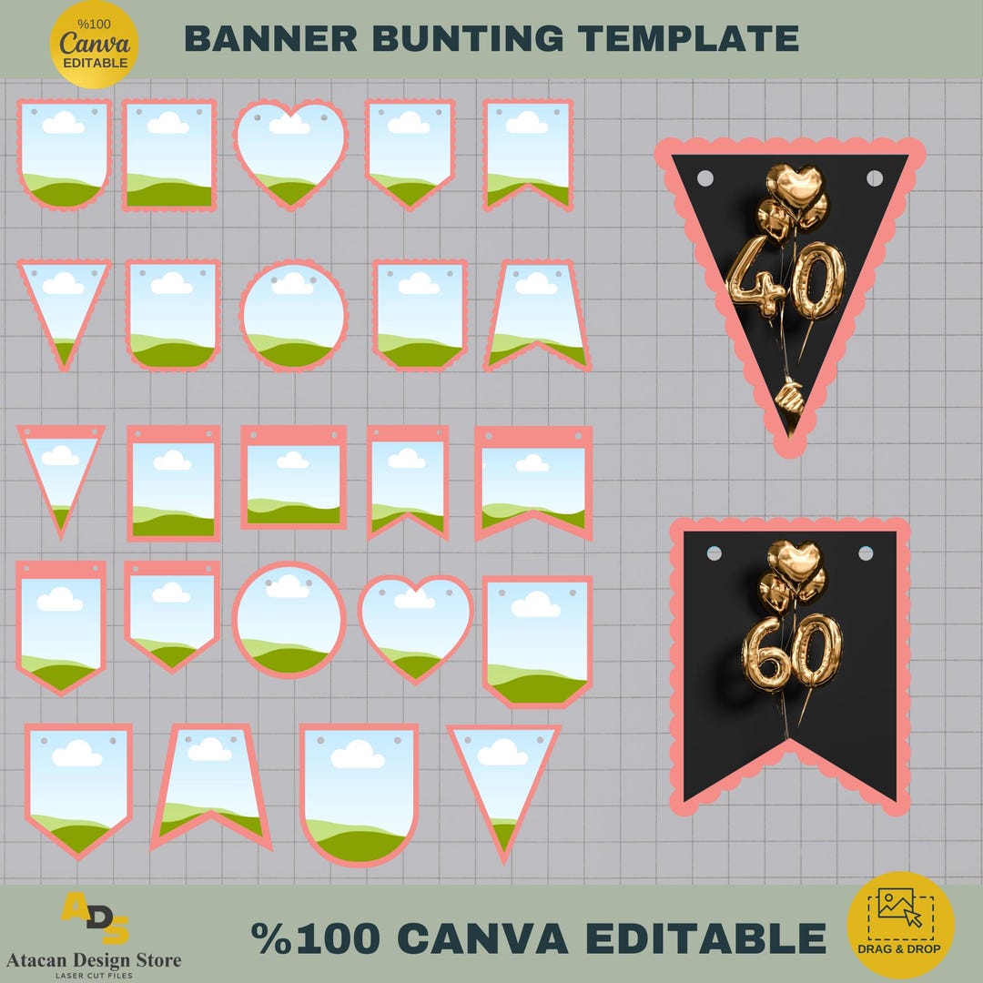 Editable Banner Bunting Template 100% Customizable Canva Design Perfect ...