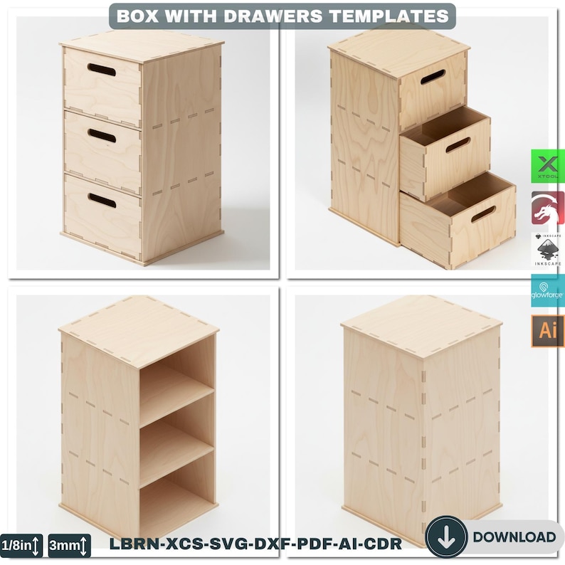 Laser Cut Box With Drawers / Modular Storage Boxes / Wooden Organizers SVG / Storage Box ...