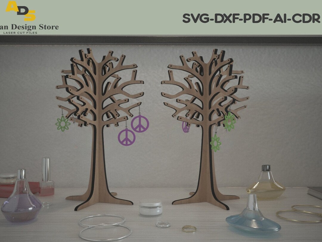 Laser Cut Jewelry Display – Unique Tree Design Earring Holder for ...