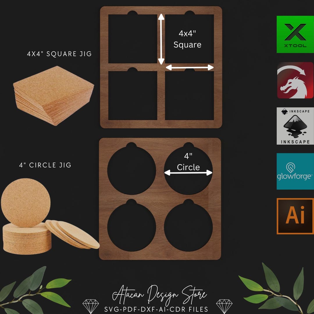 Laser Cut 4x4 Inch Square and 4 Inch Circle Jig - Perfect for Engraving ...