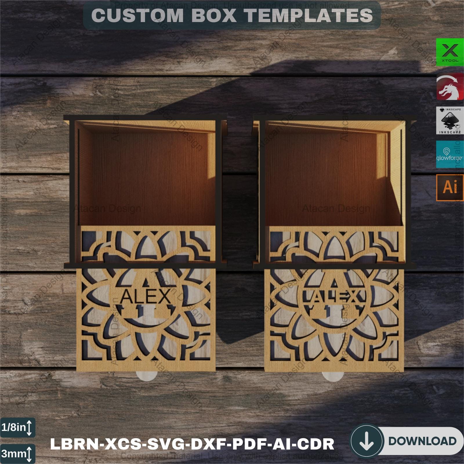 Monogram SVG Letters Laser Cut Gift Box: Jewelry Storage, Wooden ...