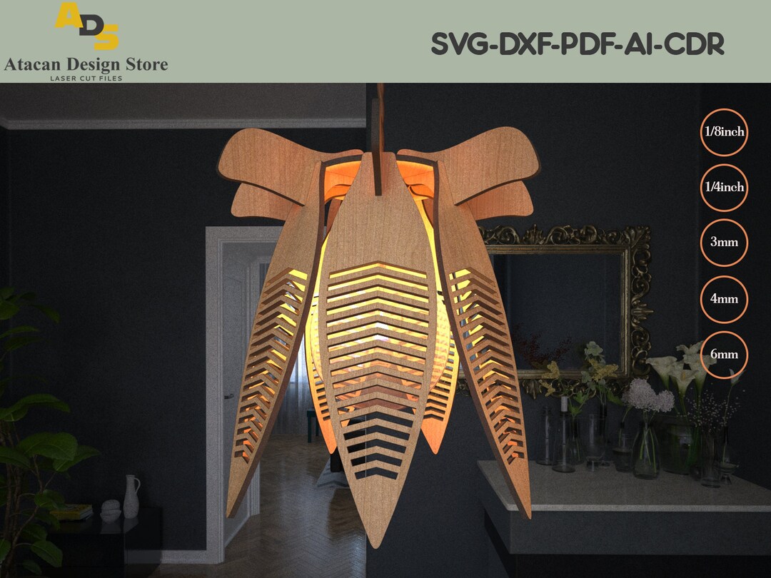 Leaf Pattern Hanging Wooden Chandelier Lamp Shade / Pendant - Etsy