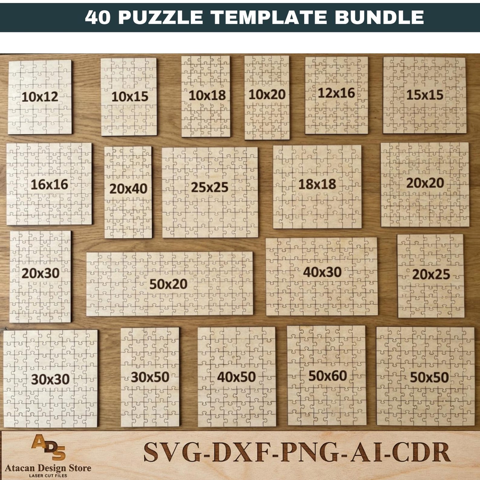 Jigsaw Puzzle Templates Bundle, 40 Sizes From 1x1 to 50x60 - Puzzle ...