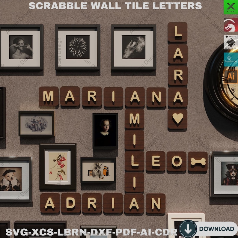 Laser Cut Wooden Scrabble Tiles | Family Wall Art | Personalized Name ...