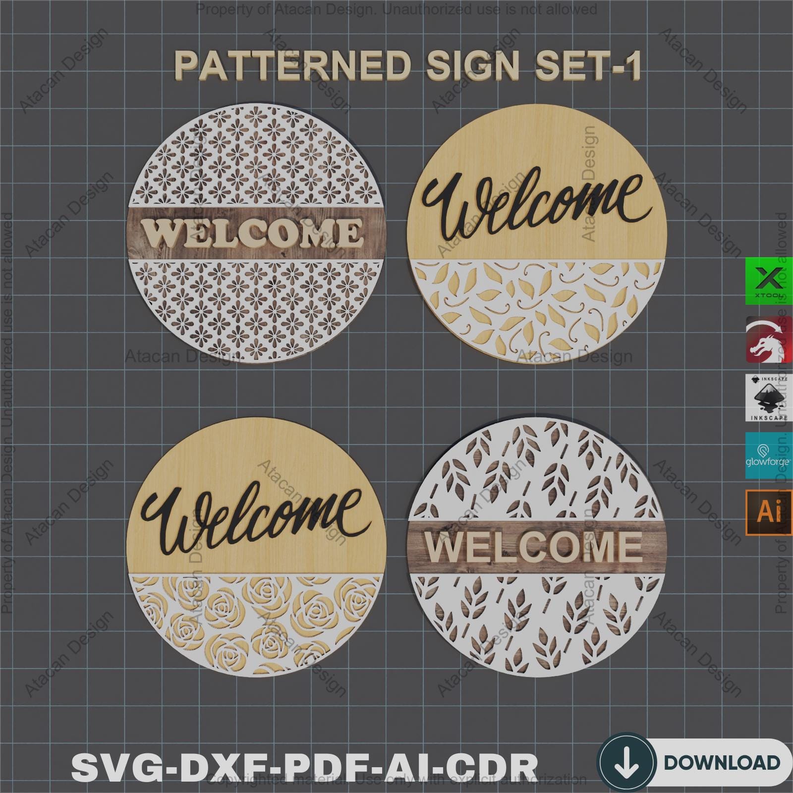 32 Patterned Welcome Sign Set | Laser Cut Door Hanger Bundle | Floral ...