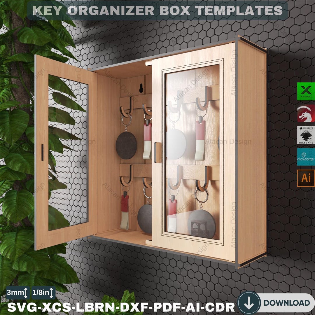 Laser Cut Key Organizer Box, 2 Stylish Designs! DIY Wall Key Holder ...