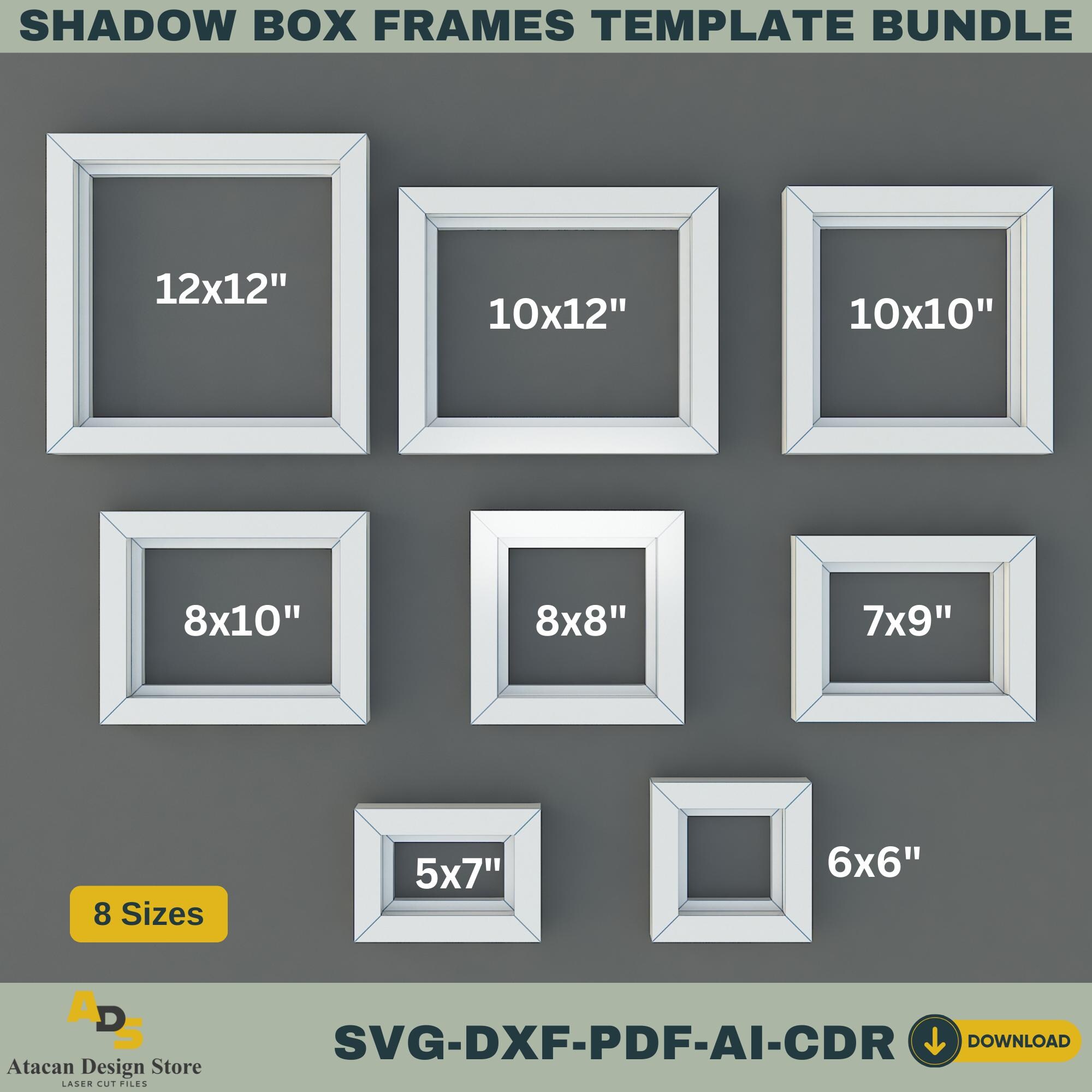3D Shadow Box Frame Templates | 8 Size SVG Bundle for Cricut, Pdf, DXF ...