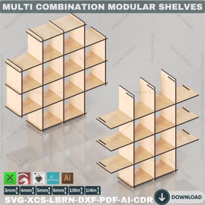Multi Combination Modular Shelves Laser File - Customizable Wood Display Stand,modular Shelf ...