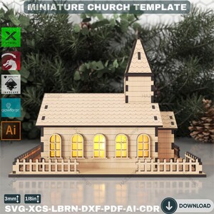 Miniature Church Laser Cut Template | DIY Wooden Model Plan | Digital ...
