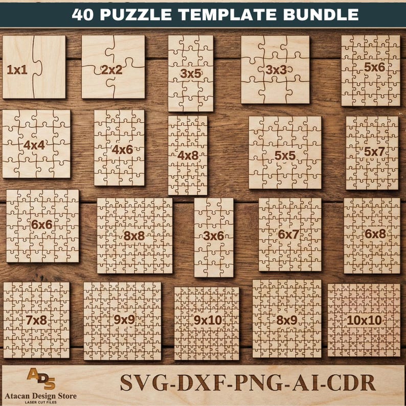 Jigsaw Puzzle Templates Bundle, 40 Sizes From 1x1 to 50x60 - Puzzle ...