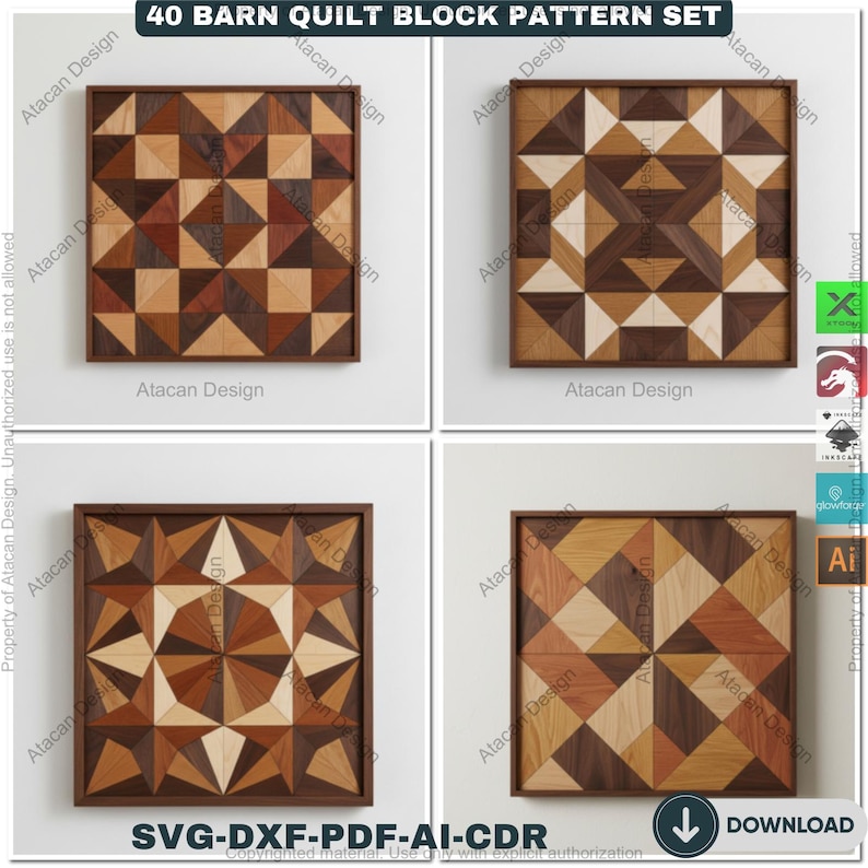 40 Barn Quilt Pattern Bundle Laser Cutting | Farmhouse Quilt Block Set ...