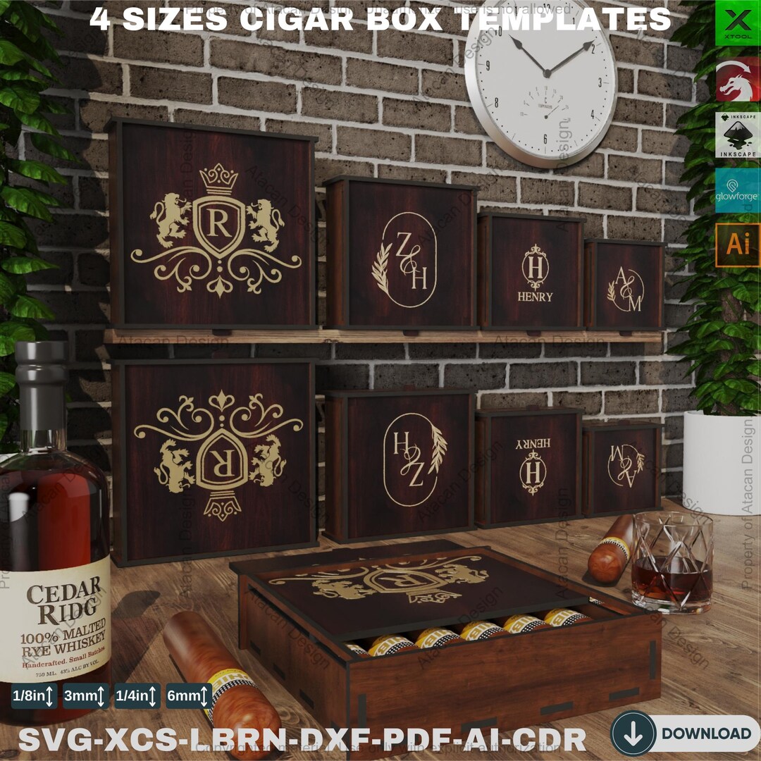 Wooden Laser Cut Cigar Case Groomsmen Cigar Box Best Man, Father's Day ...