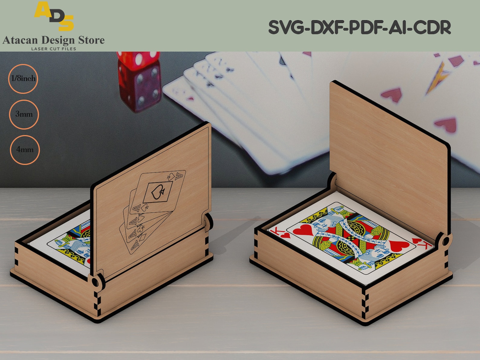 Wooden Playing Card Box / Laser Cut Box With Lid / Laser Vector Files ...