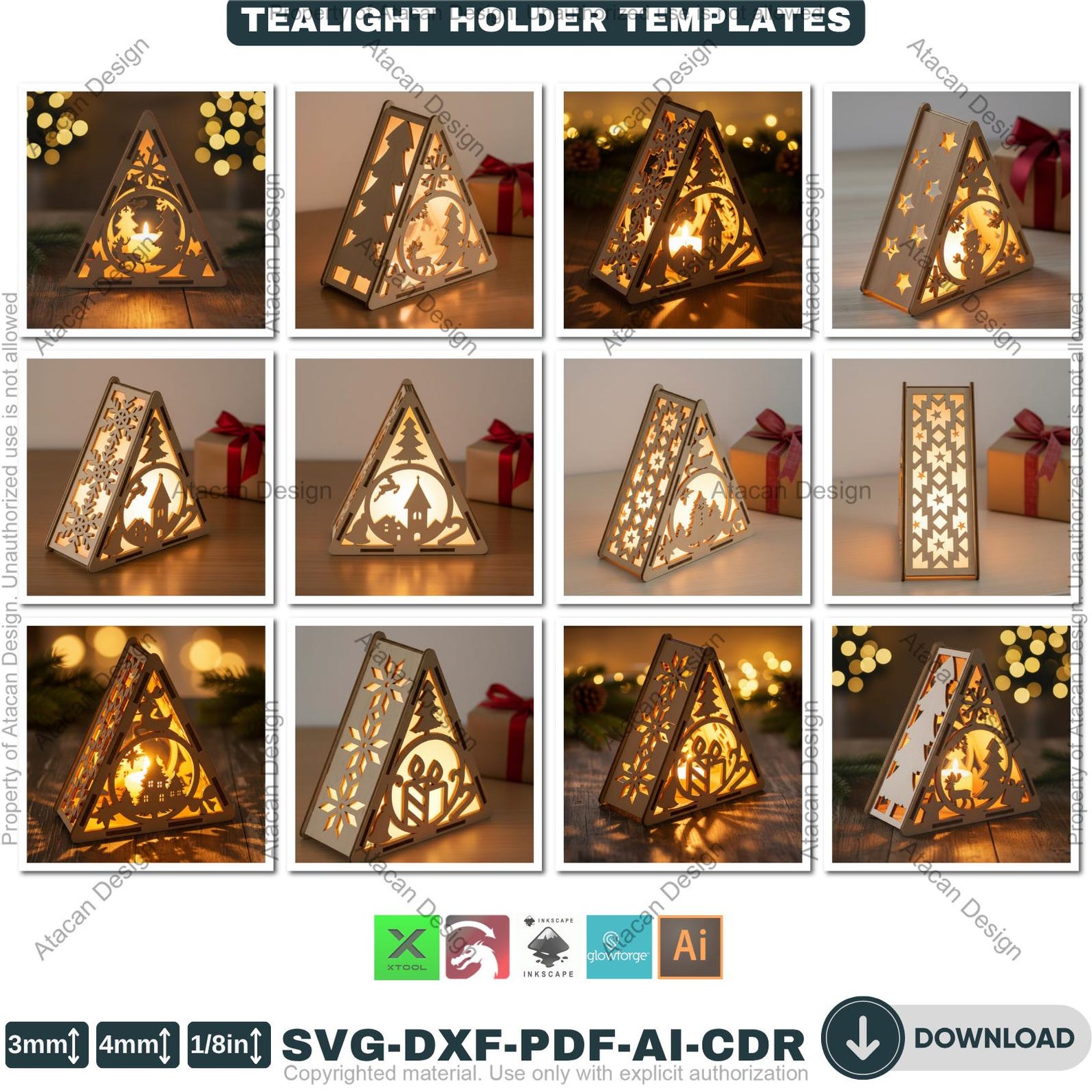 Festive Triangle Lanterns for Laser Cutting – Holiday Snowman Candle ...