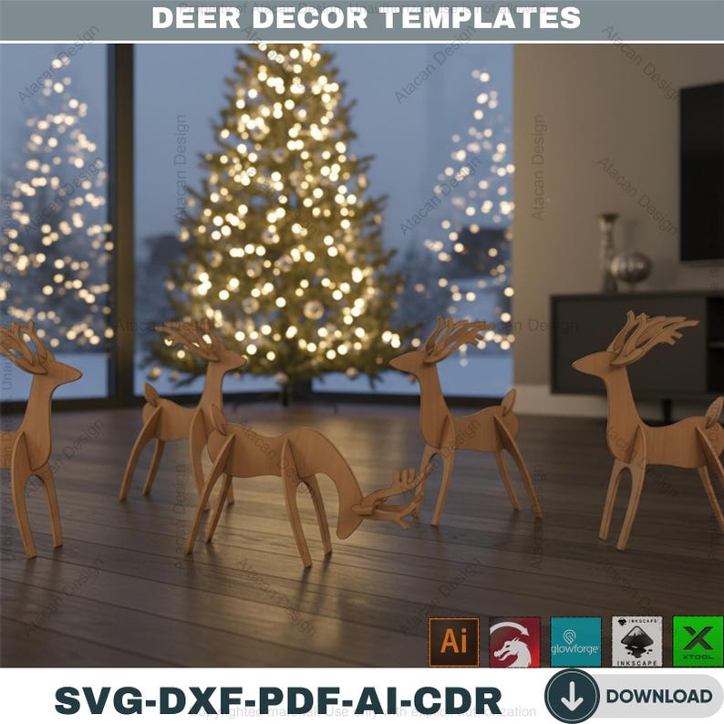 3D Reindeer Laser Cutting Template - Christmas Deer - DIY Wooden Deers ...