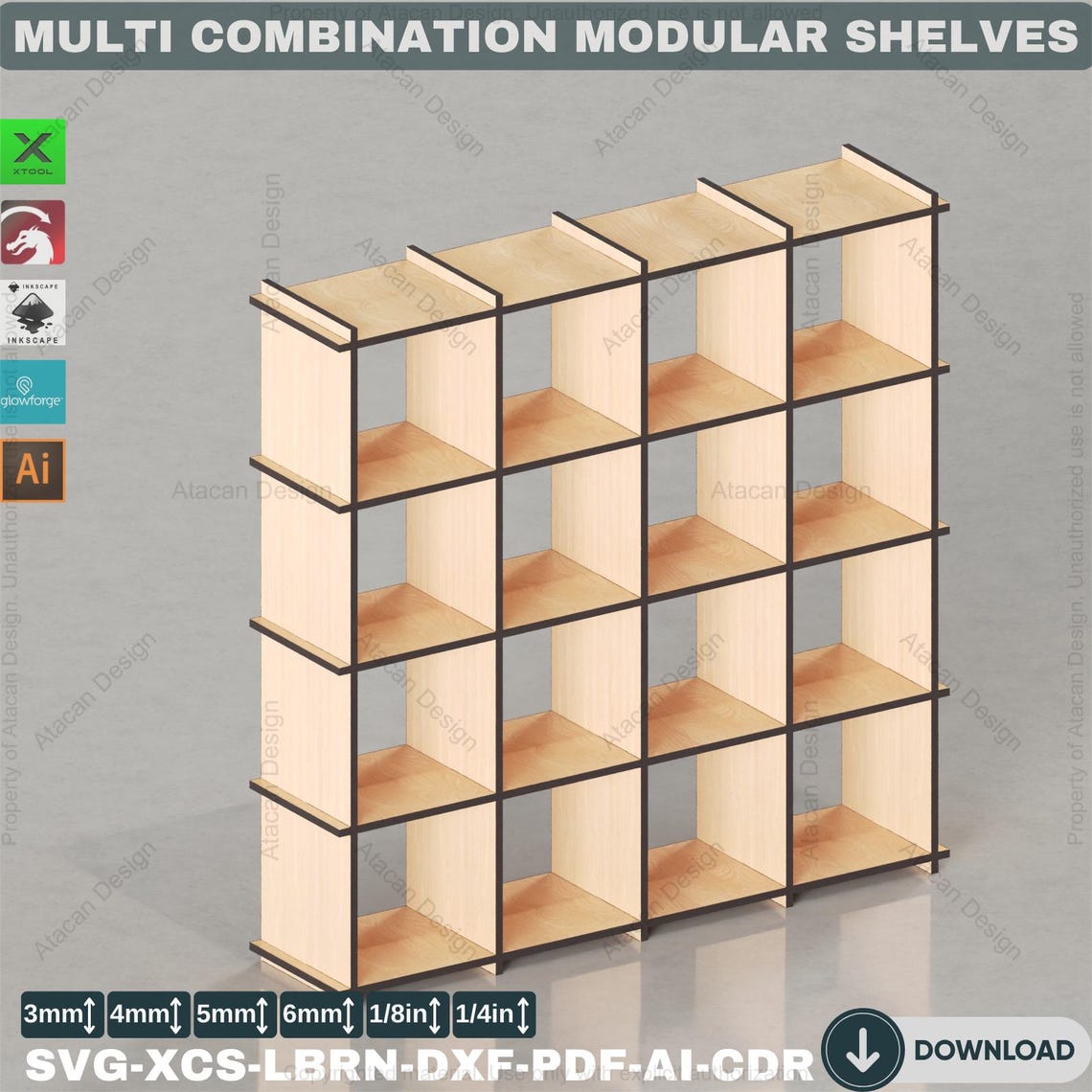 Multi Combination Modular Shelves Laser File - Customizable Wood ...