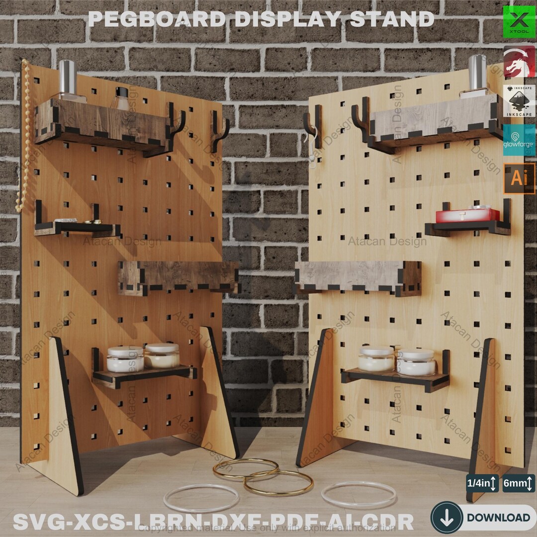 Pegboard Laser Cut Design: SVG Files, Hooks, Shelves, Stand Plans ...