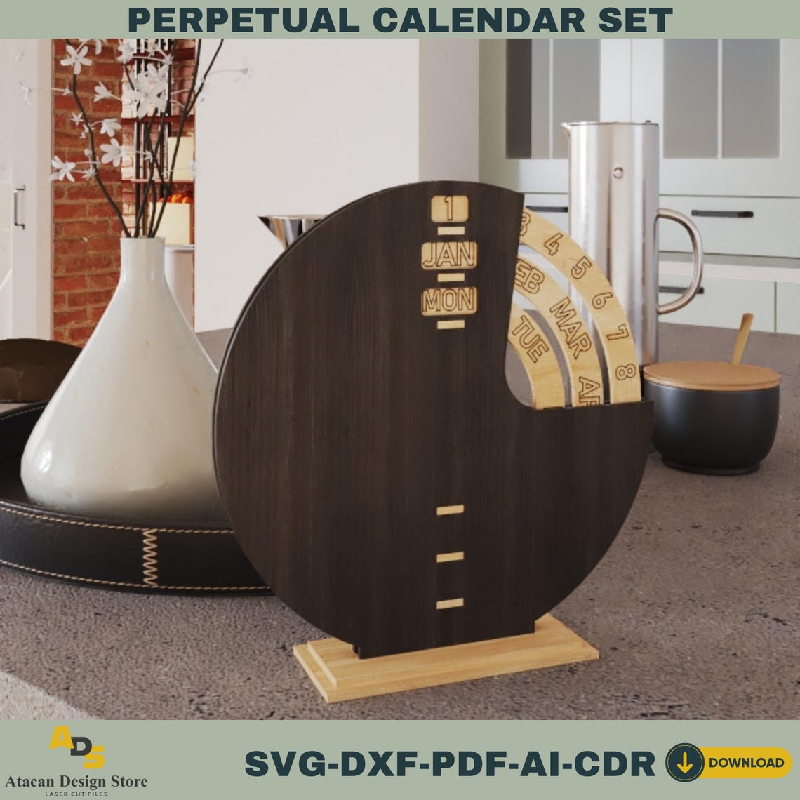 Perpetual Calendar Digital Template – Customizable Laser Cut File for ...