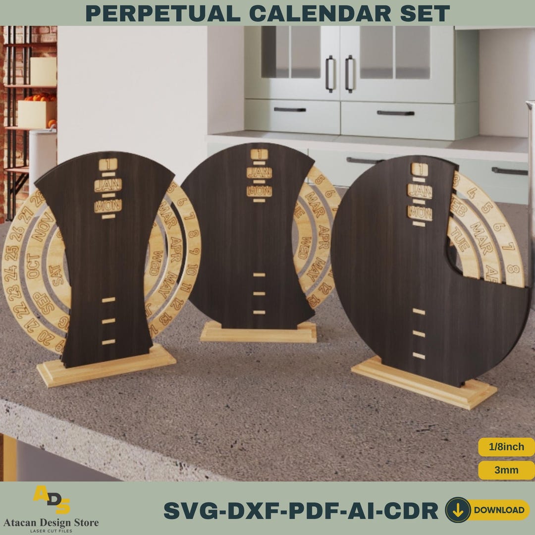 Perpetual Calendar Digital Template – Customizable Laser Cut File for ...