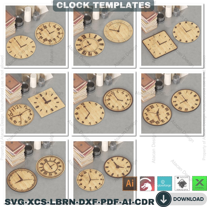Laser Cut Clock Template Bundle, DIY Clock Face Designs, CNC Files for ...