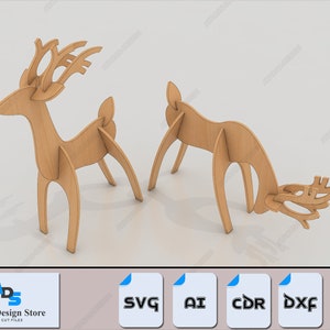 3D Reindeer Laser Cutting Template - Christmas Deer - DIY Wooden Deers ...