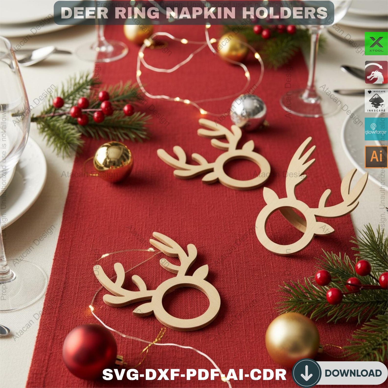Deer Head Rings - Reindeer Horn Napkin Holders - Rings for Christmas ...