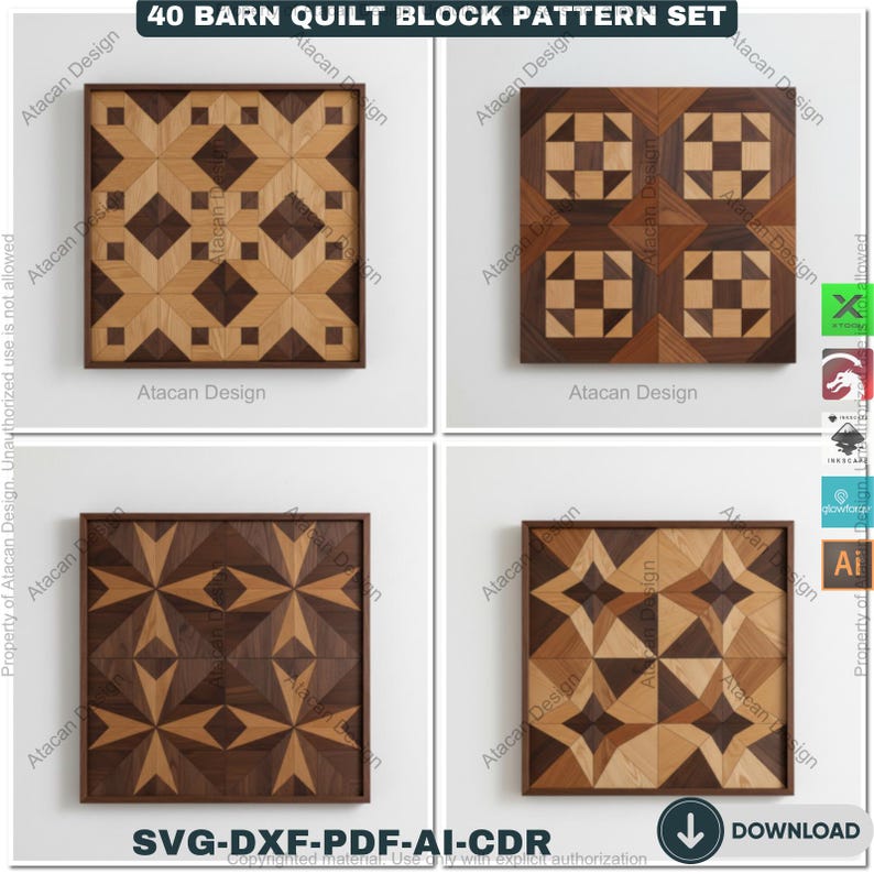 40 Barn Quilt Pattern Bundle Laser Cutting | Farmhouse Quilt Block Set ...