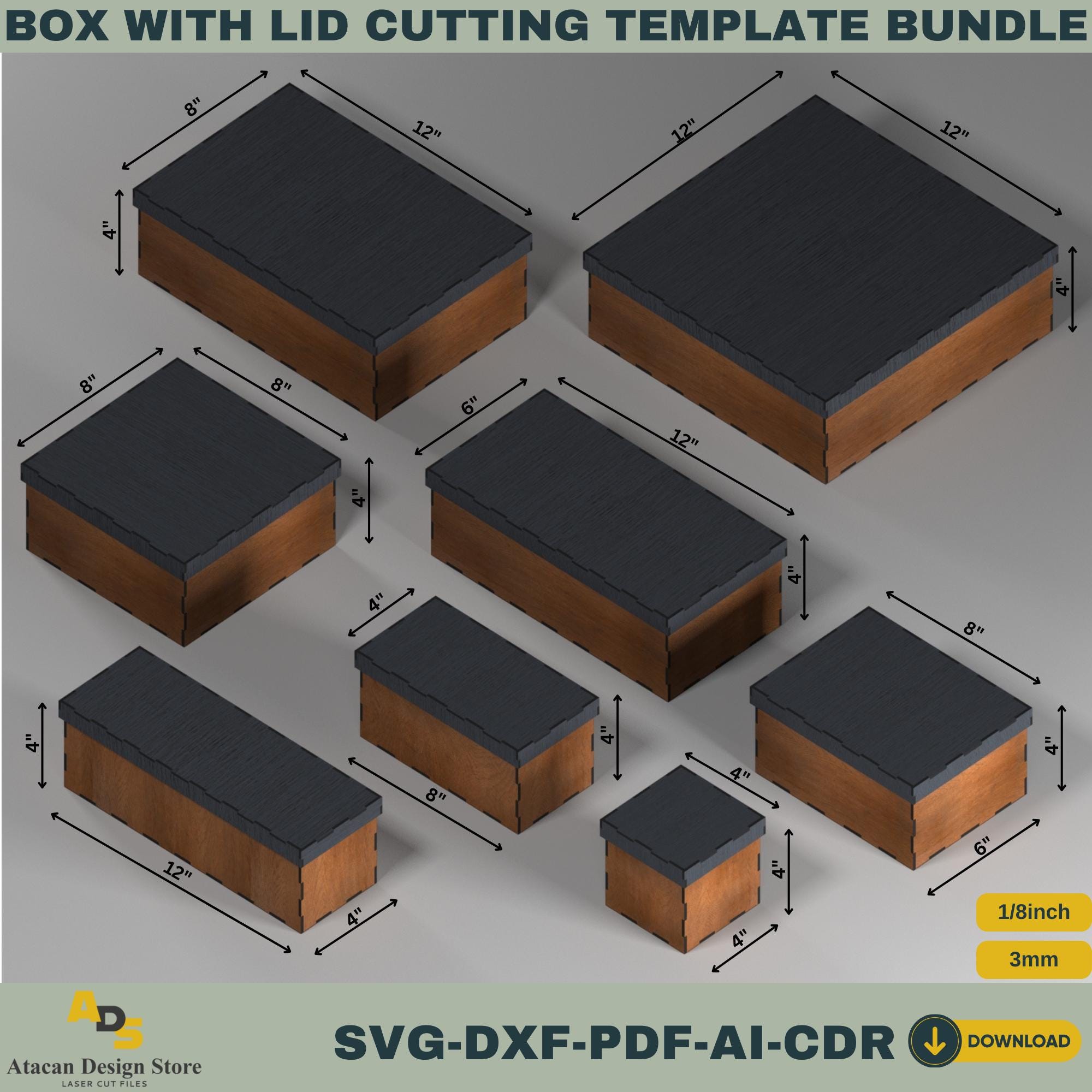 Laser Cut Box SVG Bundle, 7 Sizes With Lids, Storage & Gift Box ...