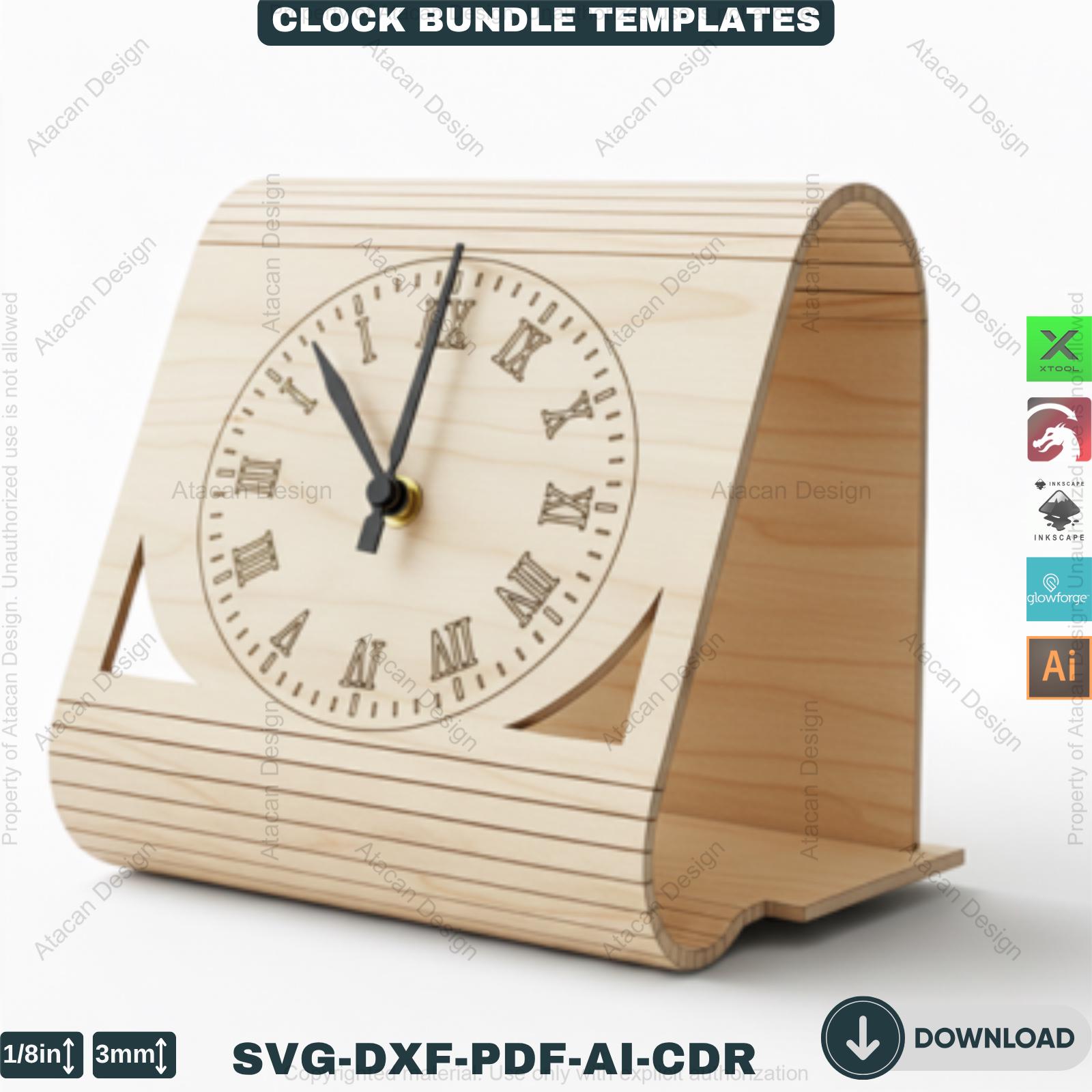Laser Cut Clocks, Modern Desk Clock Templates, DIY Wooden Table Clock ...