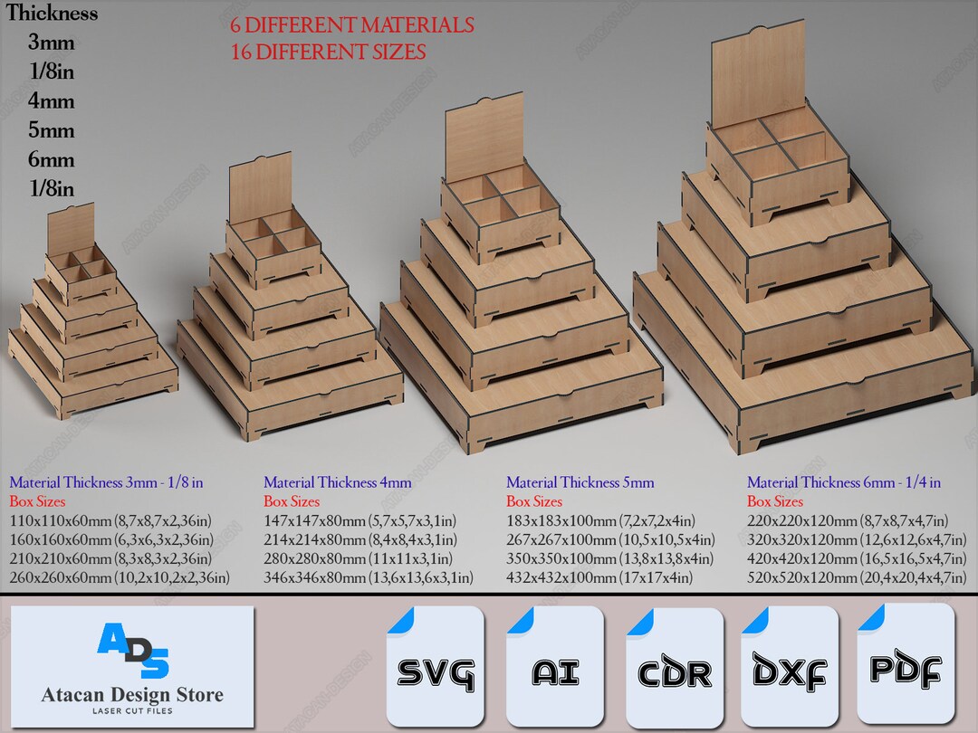 16 Sizes Box Set With Flip Lid and Compartments - Perfect Storage ...