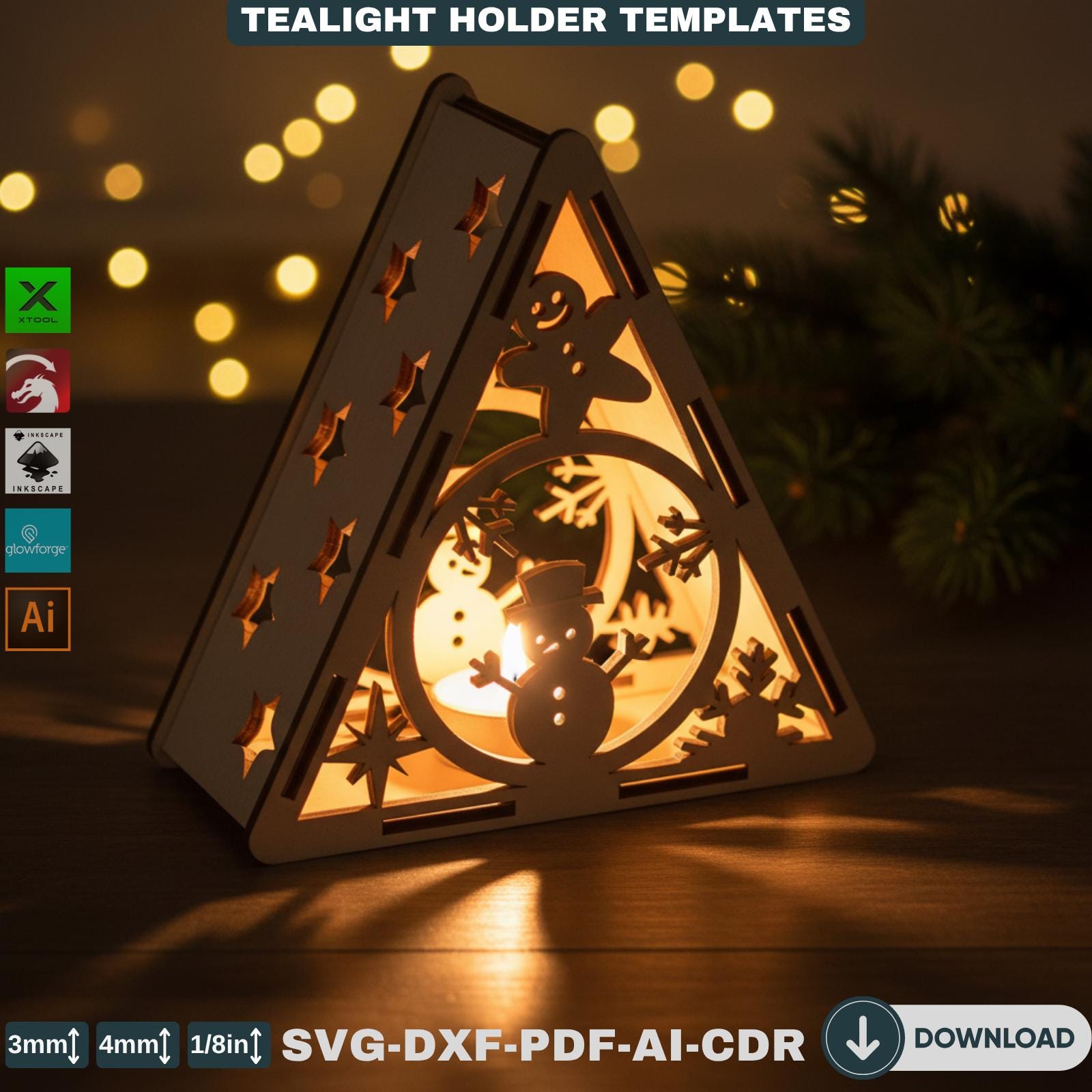 Festive Triangle Lanterns for Laser Cutting – Holiday Snowman Candle ...