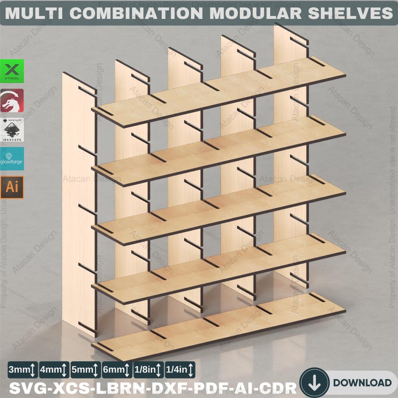 Multi Combination Modular Shelves Laser File - Customizable Wood ...