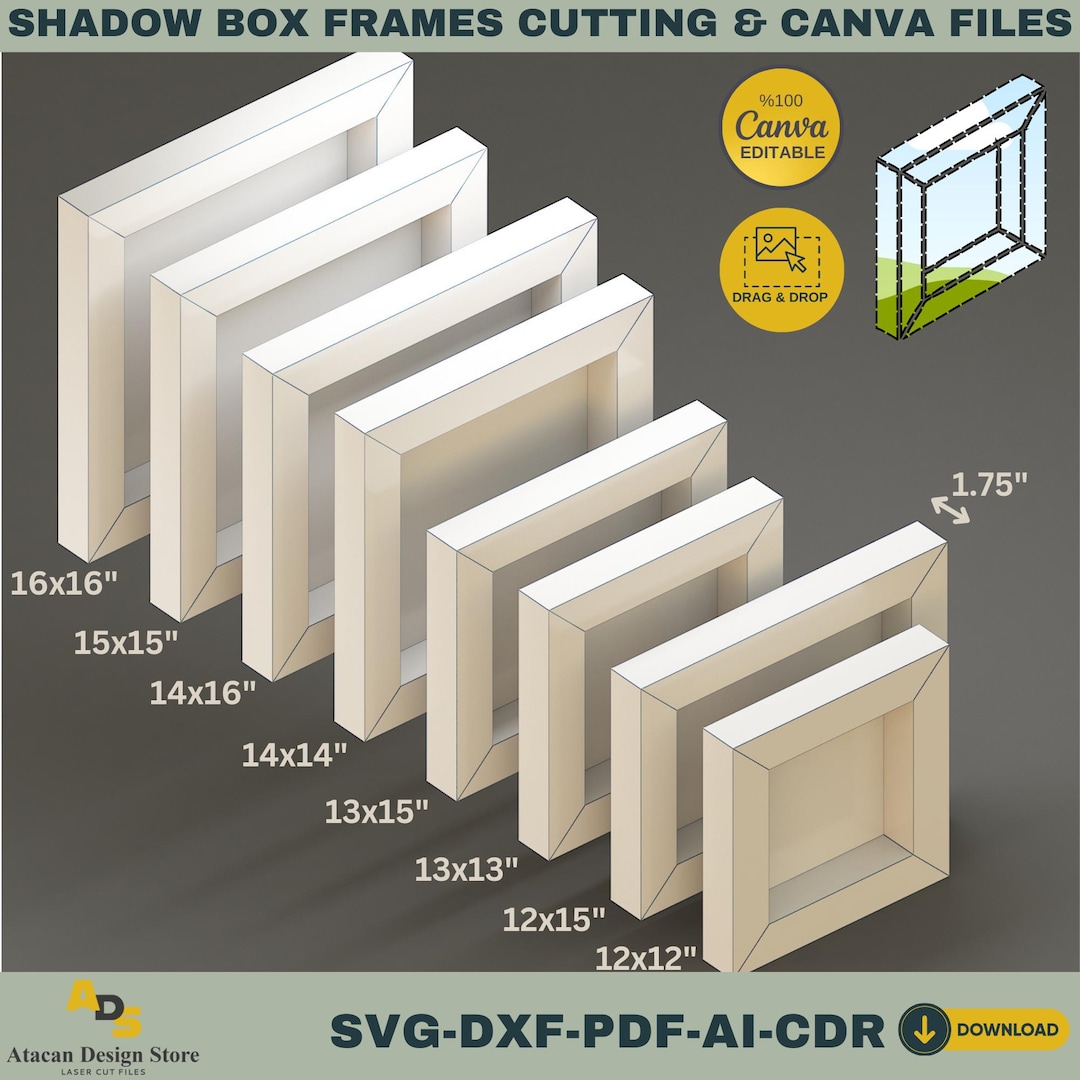 Shadow Box Frame Cutting Template Set | 8 Sizes Svg, DXF, PDF, Ai, CDR ...
