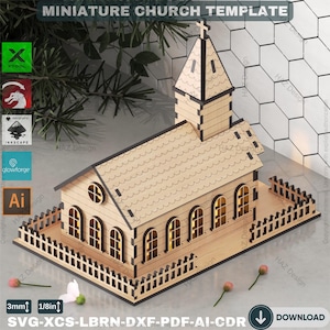 Miniature Church Laser Cut Template | DIY Wooden Model Plan | Digital ...