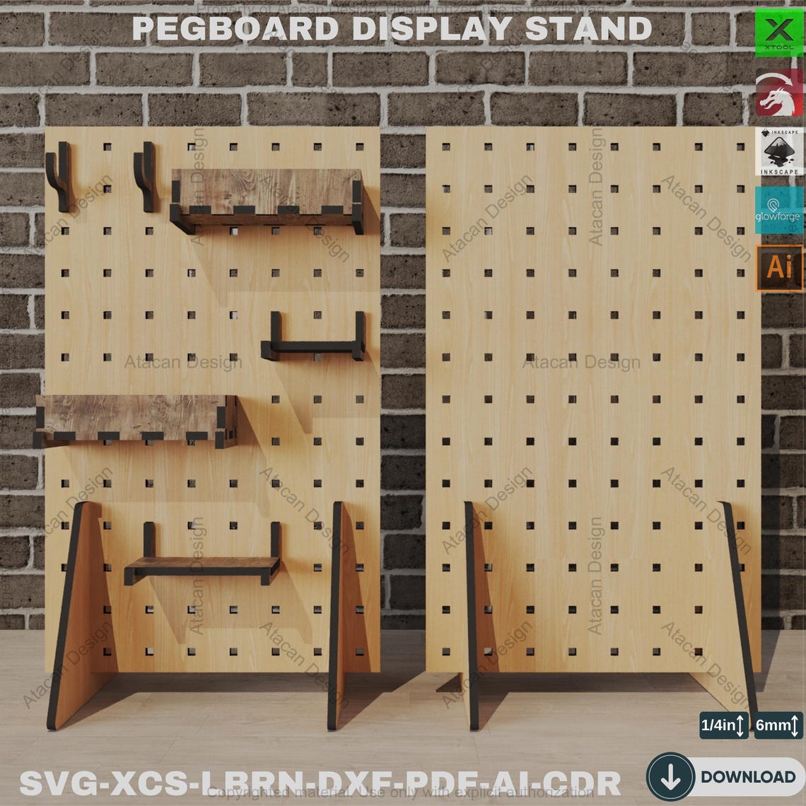 Pegboard Laser Cut Design: SVG Files, Hooks, Shelves, Stand Plans ...