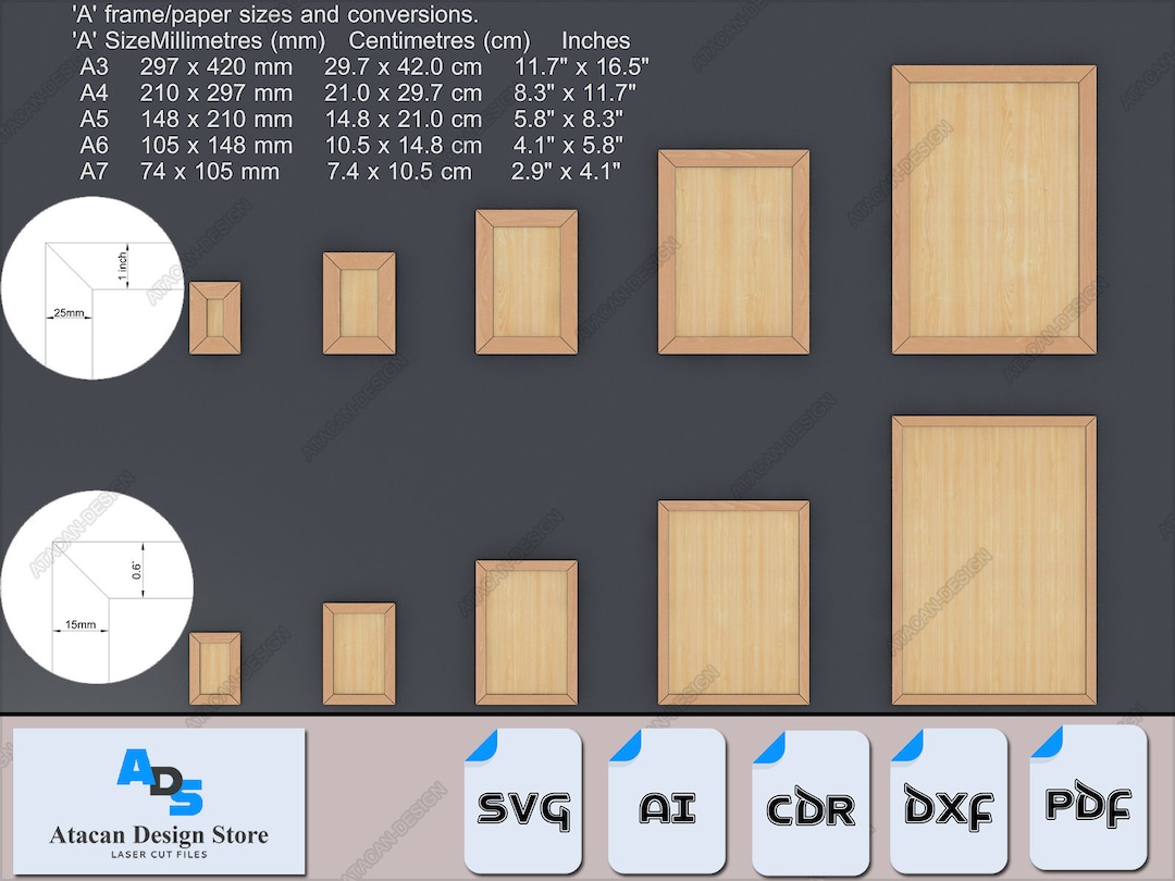 Laser Cut A Size Frames - DIY Cutting Files for A3, A4, A5, A6, A7 524 ...