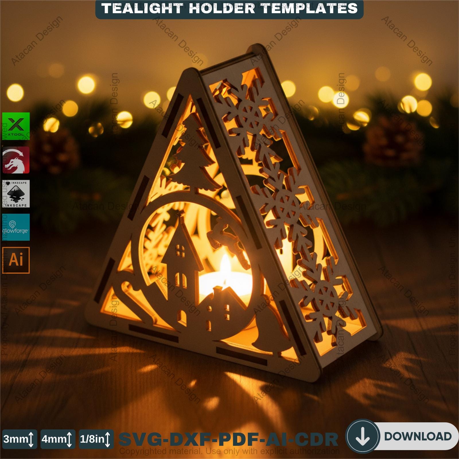 Festive Triangle Lanterns for Laser Cutting – Holiday Snowman Candle ...