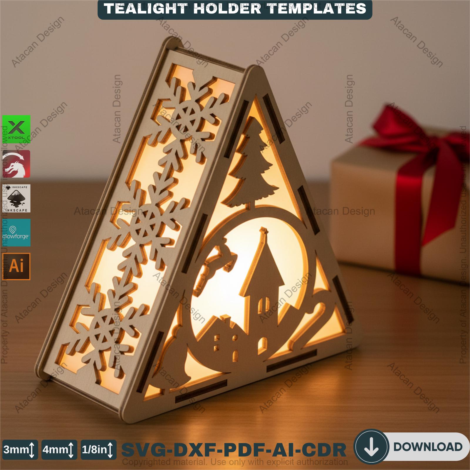 Festive Triangle Lanterns for Laser Cutting – Holiday Snowman Candle ...