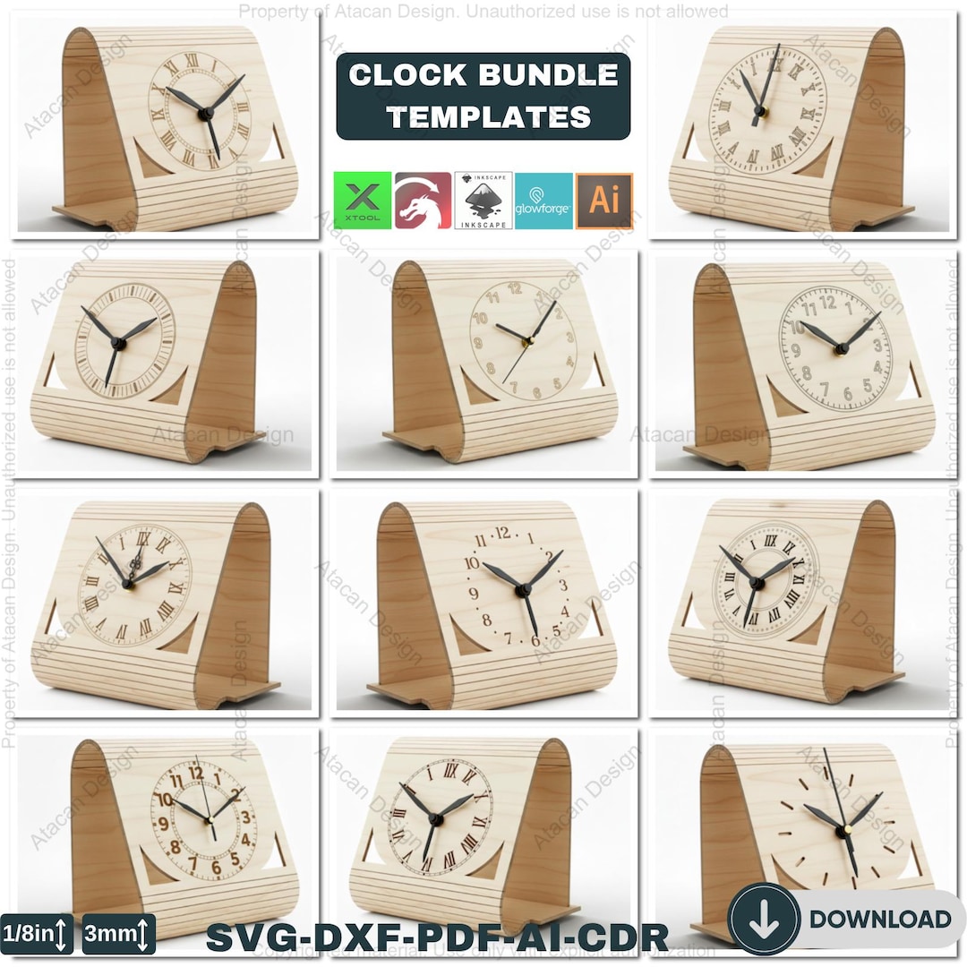 Laser Cut Clocks, Modern Desk Clock Templates, DIY Wooden Table Clock ...