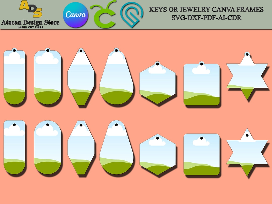 Keychain Templates for Canva / Keychain Canva Frames / Easy Drag and ...