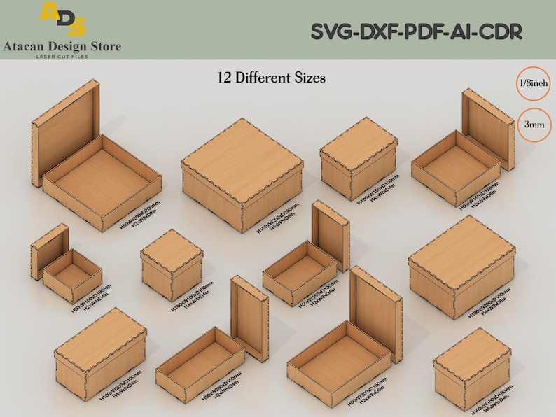 Laser Cut Storage Box With Lid / 12 Different Size Box Bundle / Svg ...