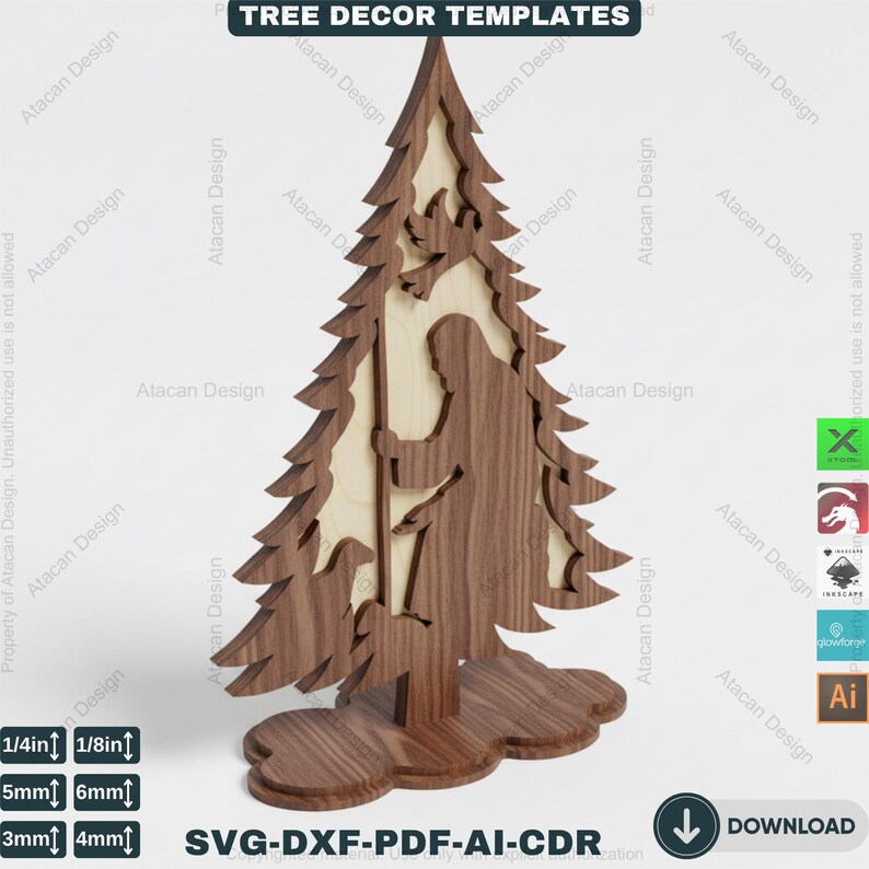 3D Standing Christmas Tree Decor Bundle | Laser Cut Wooden Tree ...