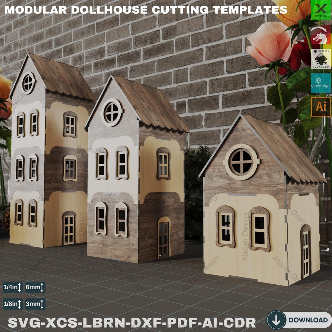 Modular Dollhouse Laser Cutting Files, Wooden House Template, Miniature ...
