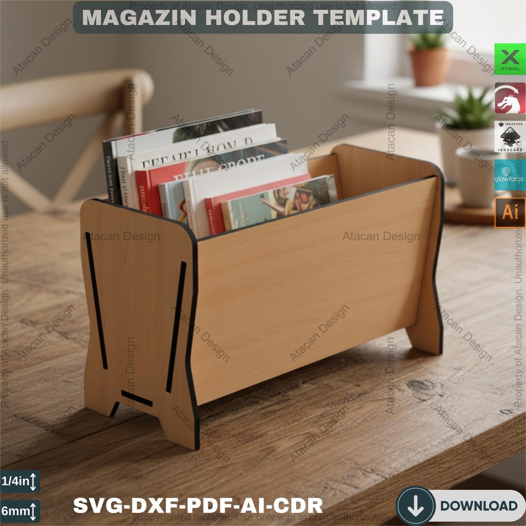 Modern Wooden Magazine Holder SVG DXF Files for Laser Cut - Desktop ...