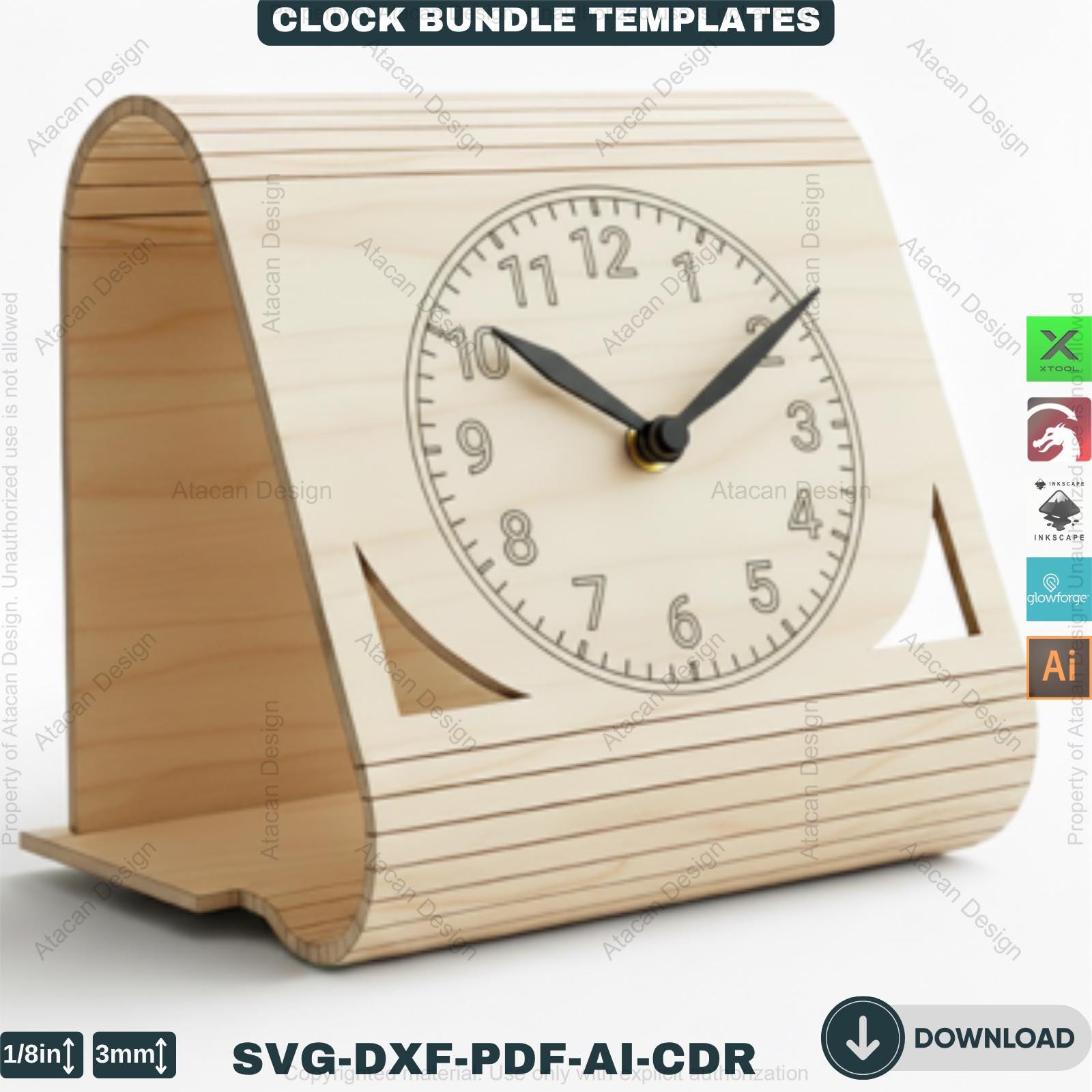 Laser Cut Clocks, Modern Desk Clock Templates, DIY Wooden Table Clock ...