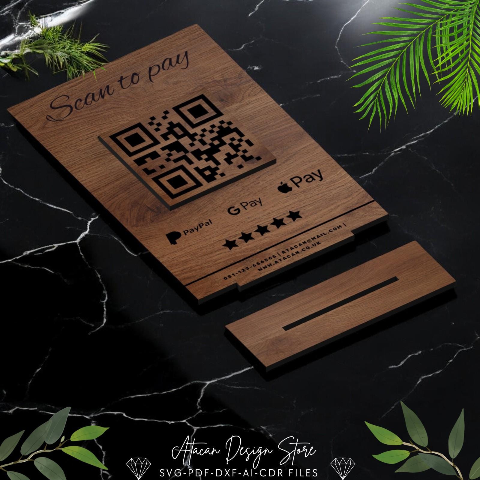 QR Code Payment Sign - Wooden Scan to Pay Menu Stand for Bars & Cafes ...