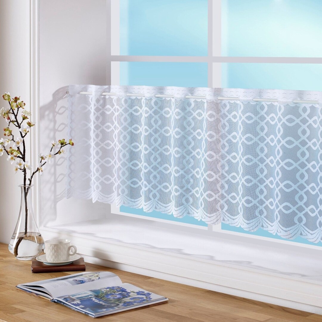 Roma Geometric Embroidered Kitchen Cafe Curtain Net Panel W59 X L24 ...