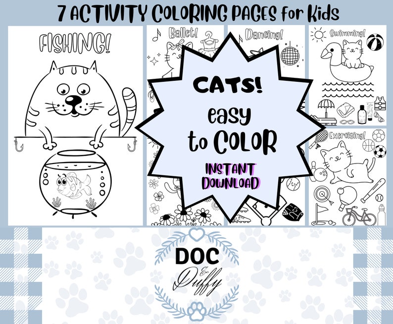 Cat Coloring Pages for Kids Printable, Cat Coloring Sheets, Printable ...